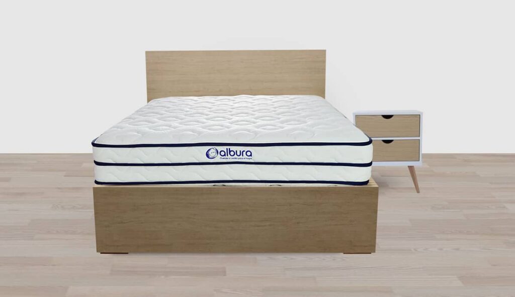 Cama Berlutti 140 + Colchón Hypnos + Nochero Oikos - Muebles Albura
